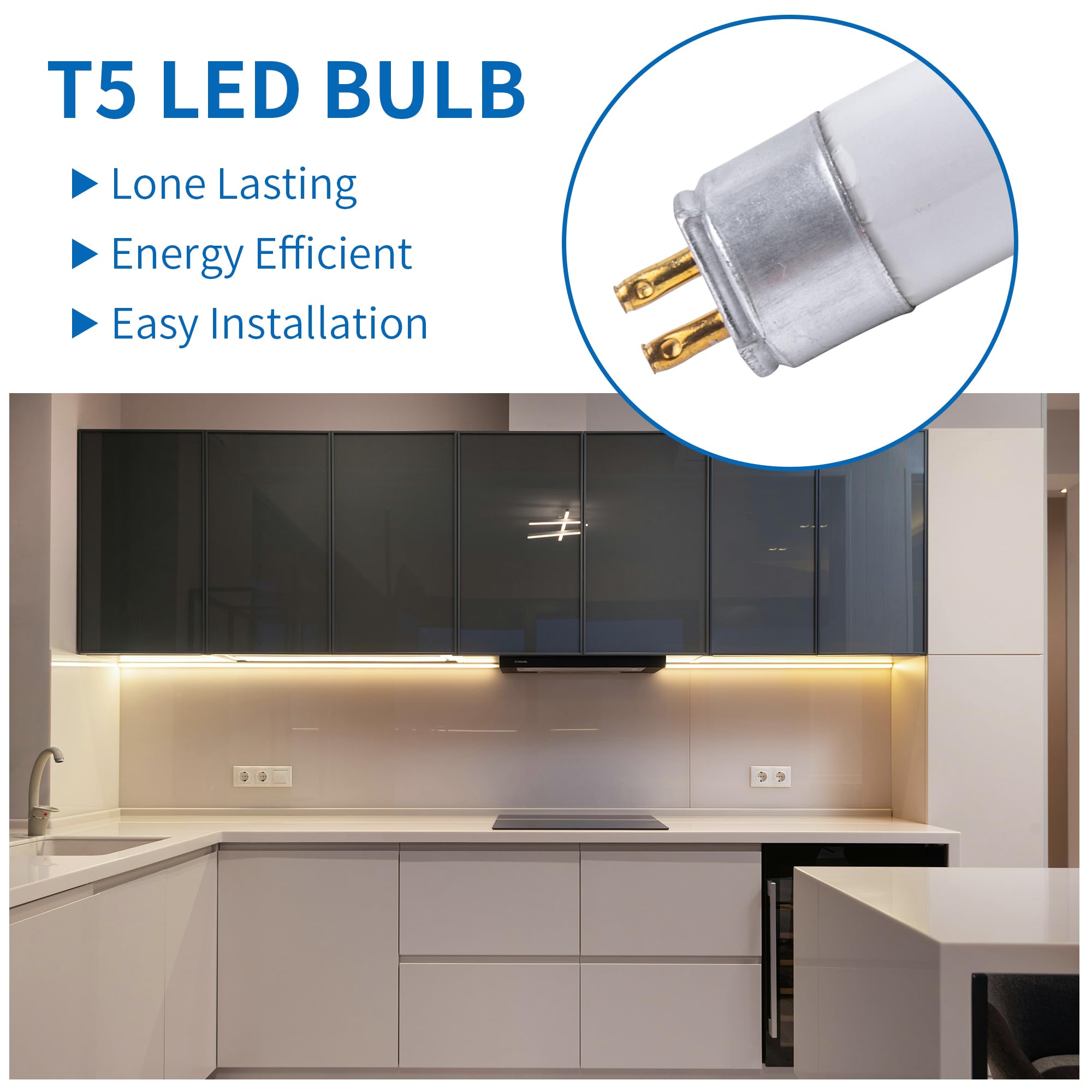 Wesome Lighting 12 Inch F8T5/CW LED Replacement Bulbs, 4100K Cool White, T5 LED 5 Watts Replace Fluorescent Bulb with LED, 550 Lumens, Replacement Tube for Counter and Cabinet Fixture, 4 Pack