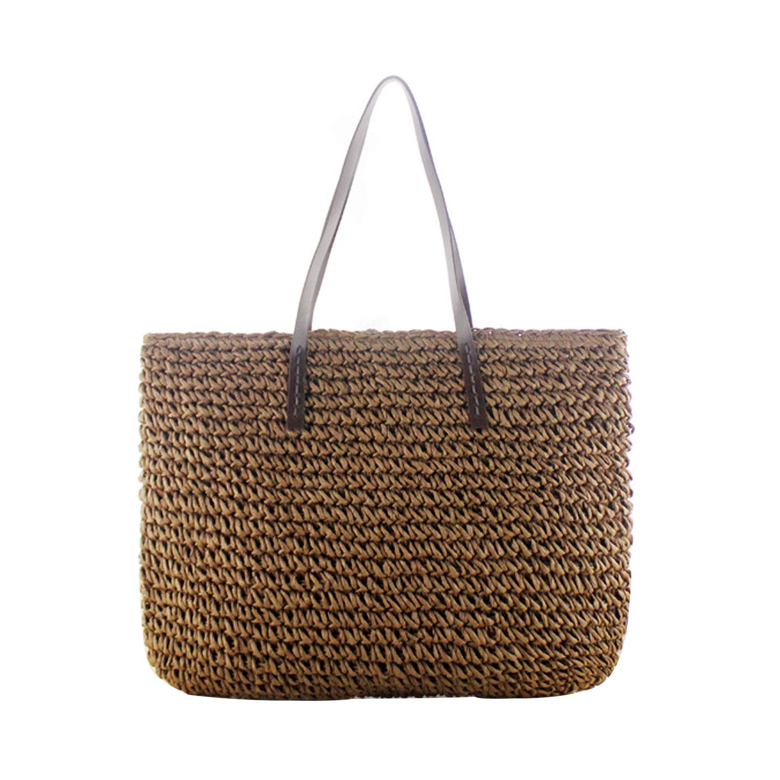 LISSO Women Summer Beach Weaving Shoulder Bag Straw Woven Large Tote for Leisure Vacation Travel (Brown)
