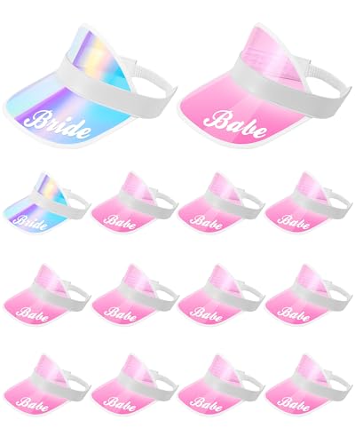 Preboun 12 Pack Bachelorette Sun Visors Hat Women Bridal Party Babe Bridesmaid UV Protection Caps for Wedding Beach Outdoor(Cute Color)