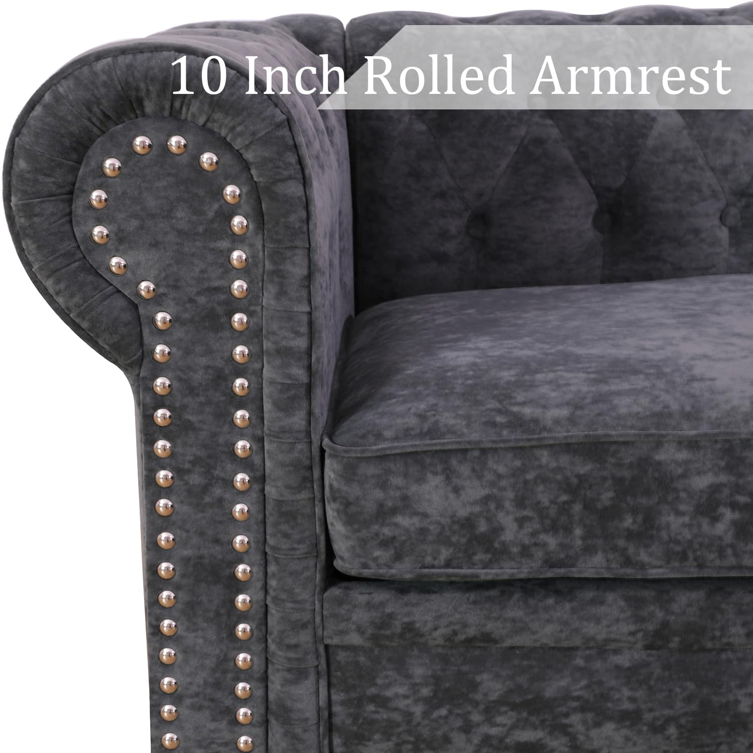 SIENWIEY Chesterfield Sectional Sofa,Deep 80 Inch Luxurious L Shaped Couch Button Tufted Velvet Sofa/Upholstered Rolled Arm with Rivets/Chesterfield Settee Modern 5 Seater Sofa for Living Room,Black
