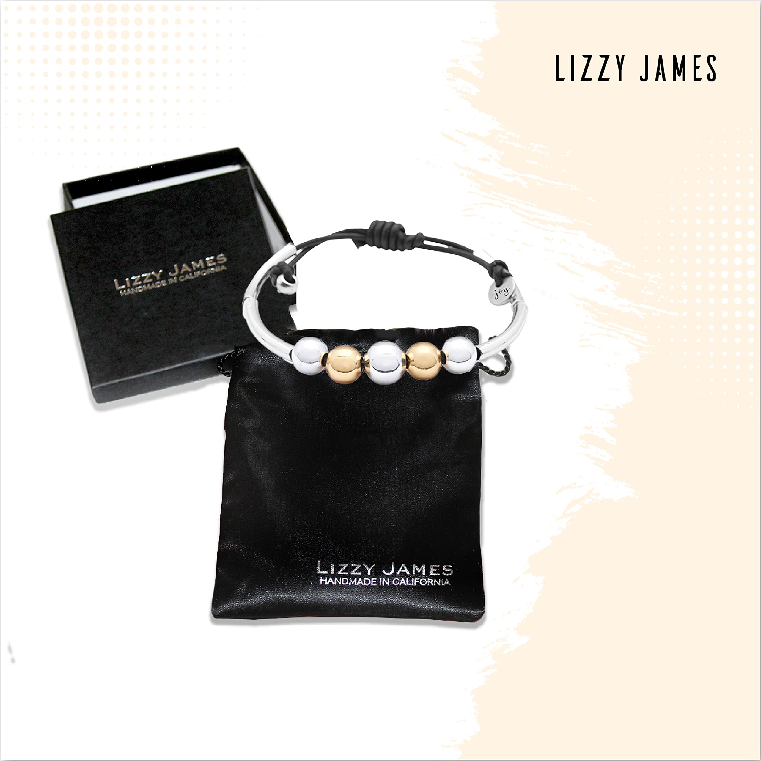Lizzy James Compassion Adjustable Leather Bracelet with Silver and Gold Plated Beads