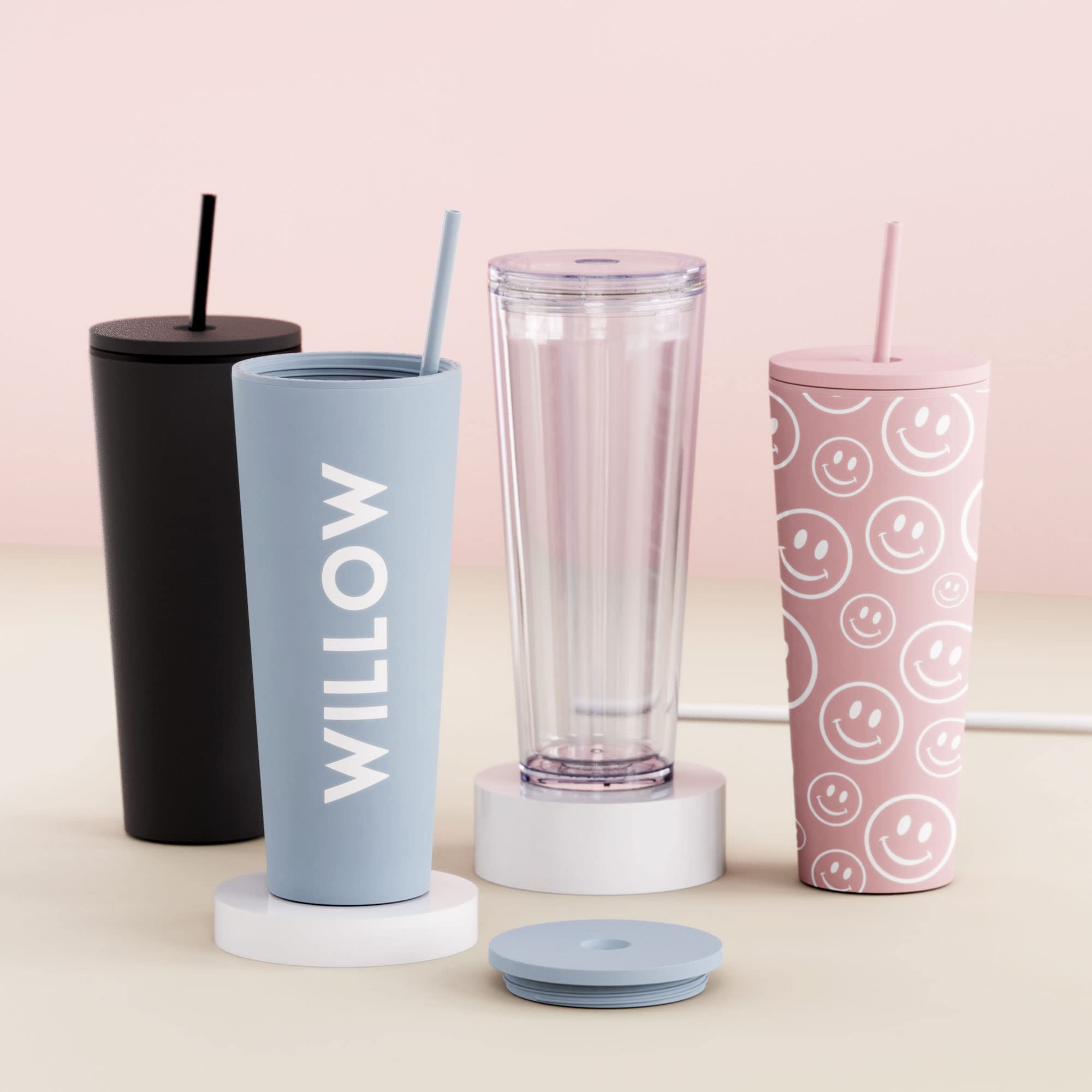 Maars Classic Acrylic Tumbler with Lid and Straw | 24oz Premium Insulated Double Wall Plastic Reusable Cups - Clear, 8 Pack