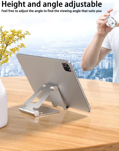 xwyebo Dual Folding Cell Phone StandPortable Aluminum Phone Holder,Adjustable Phone Dock Cradle Compatible, Fully Adjustable Foldable Desktop Phone Holder with iPhone 14/13/12/11 Pro Max(Silver)