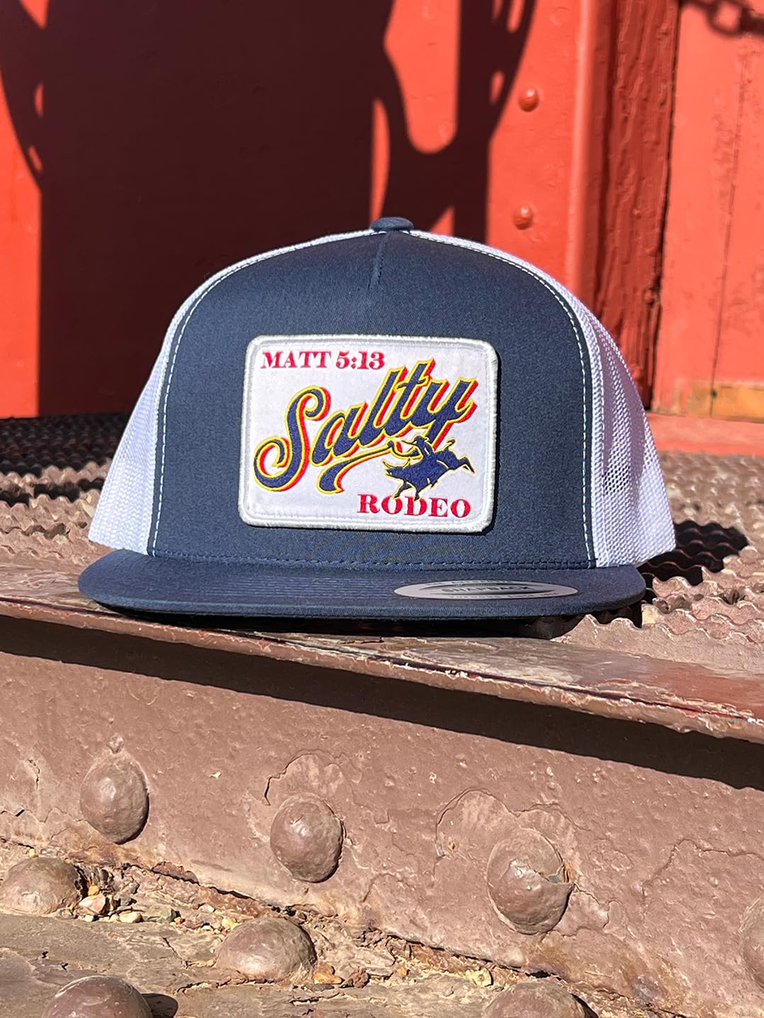 Salty Rodeo Chute Boss Hat - Tall Crown Blue Yupoong Snapback Western Wear Snapback - One Size Fits Most