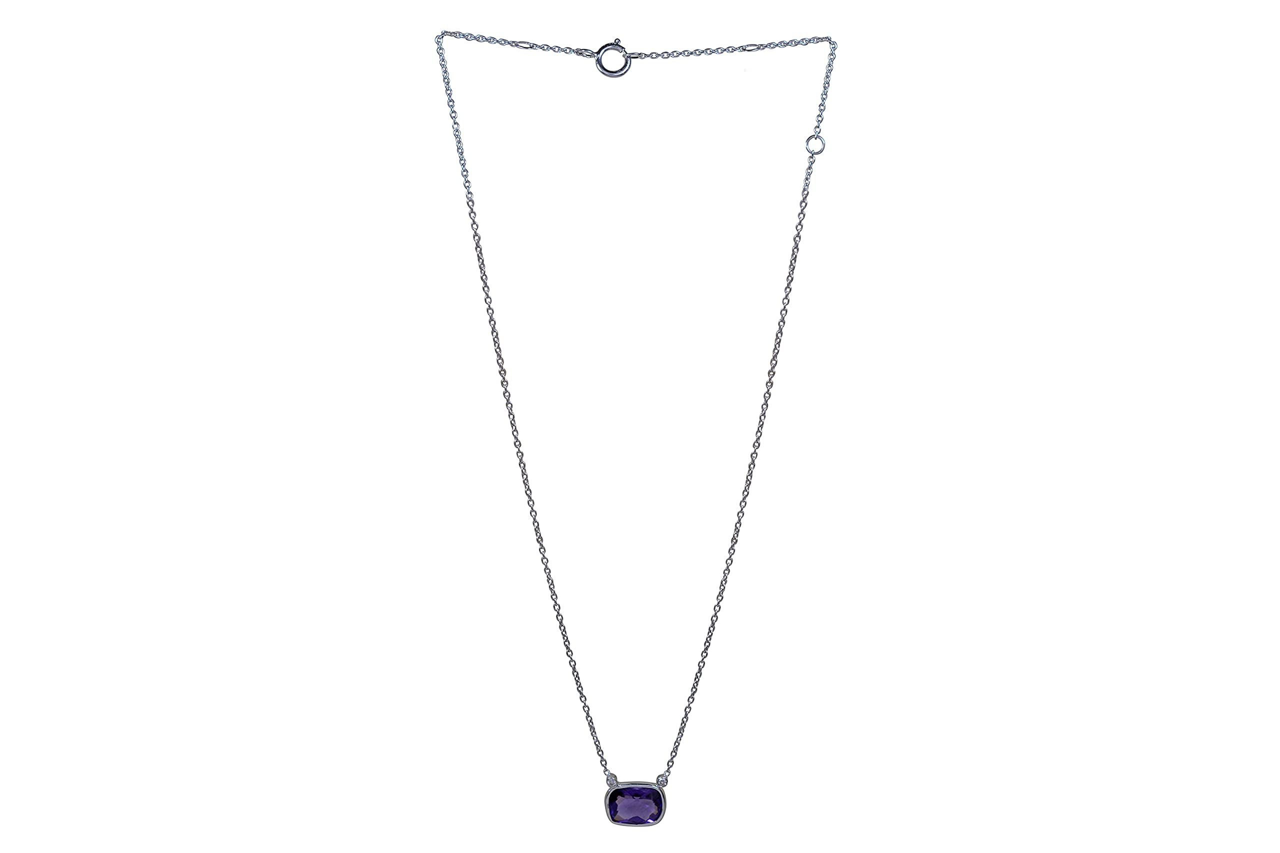 Mirahi Amethyst Cushion Cut Necklace, Solitaire February Birthstone Necklace, Tiny Diamond Necklace