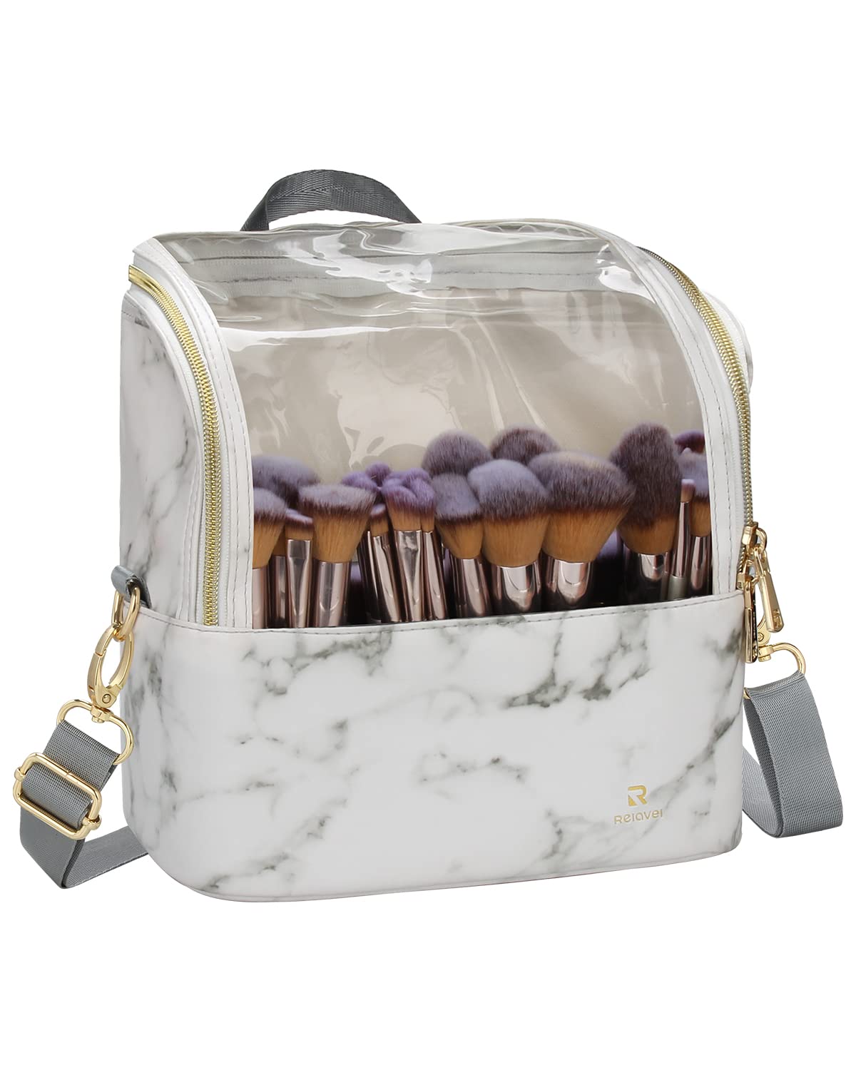 Makeup Brush Case, Stand-up Makeup Cup, Makeup Brush Holder, Travel Professional Cosmetic Bag (large size marble, Large)