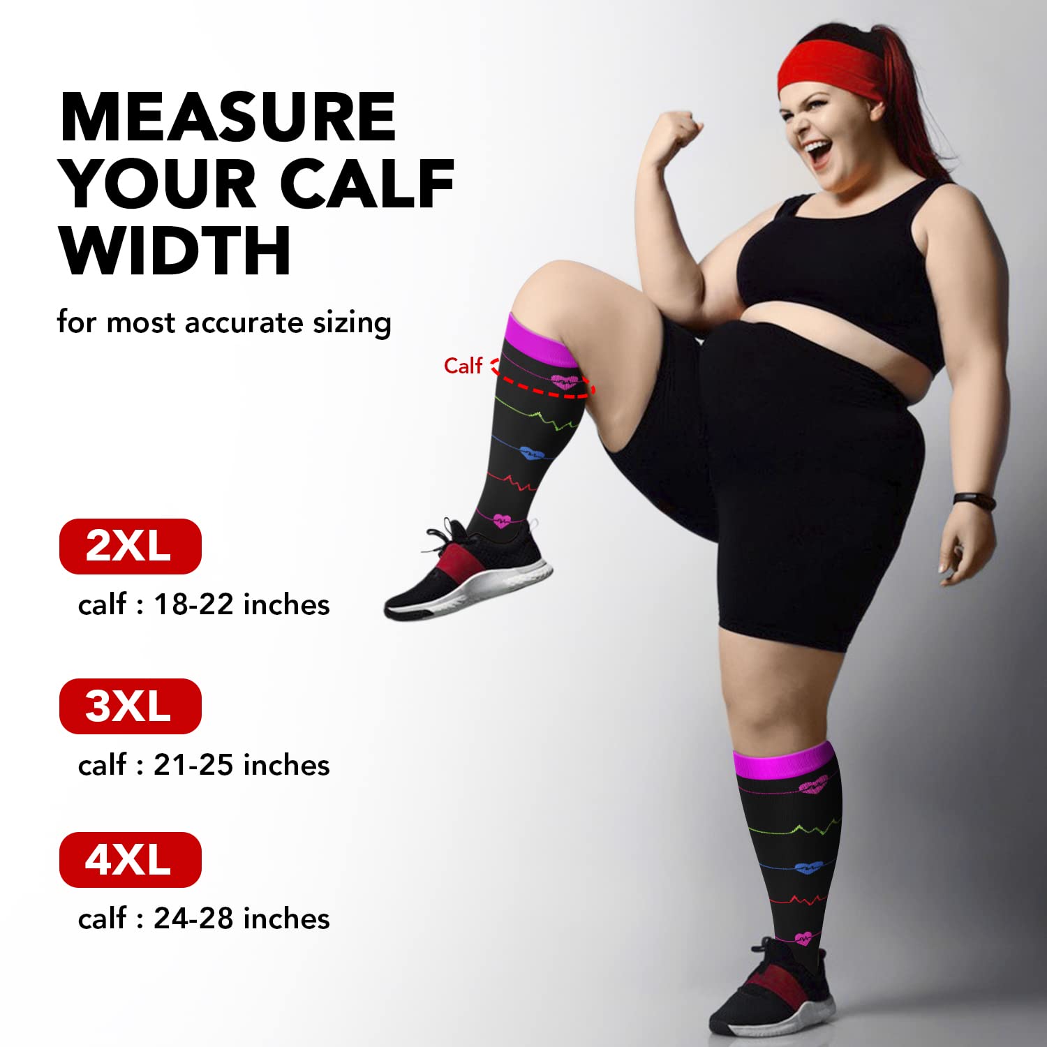 Plus Size Compression Socks for Women & Men, 20-30 mmhg Extra Wide Calf Knee High Stockings for Circulation Support