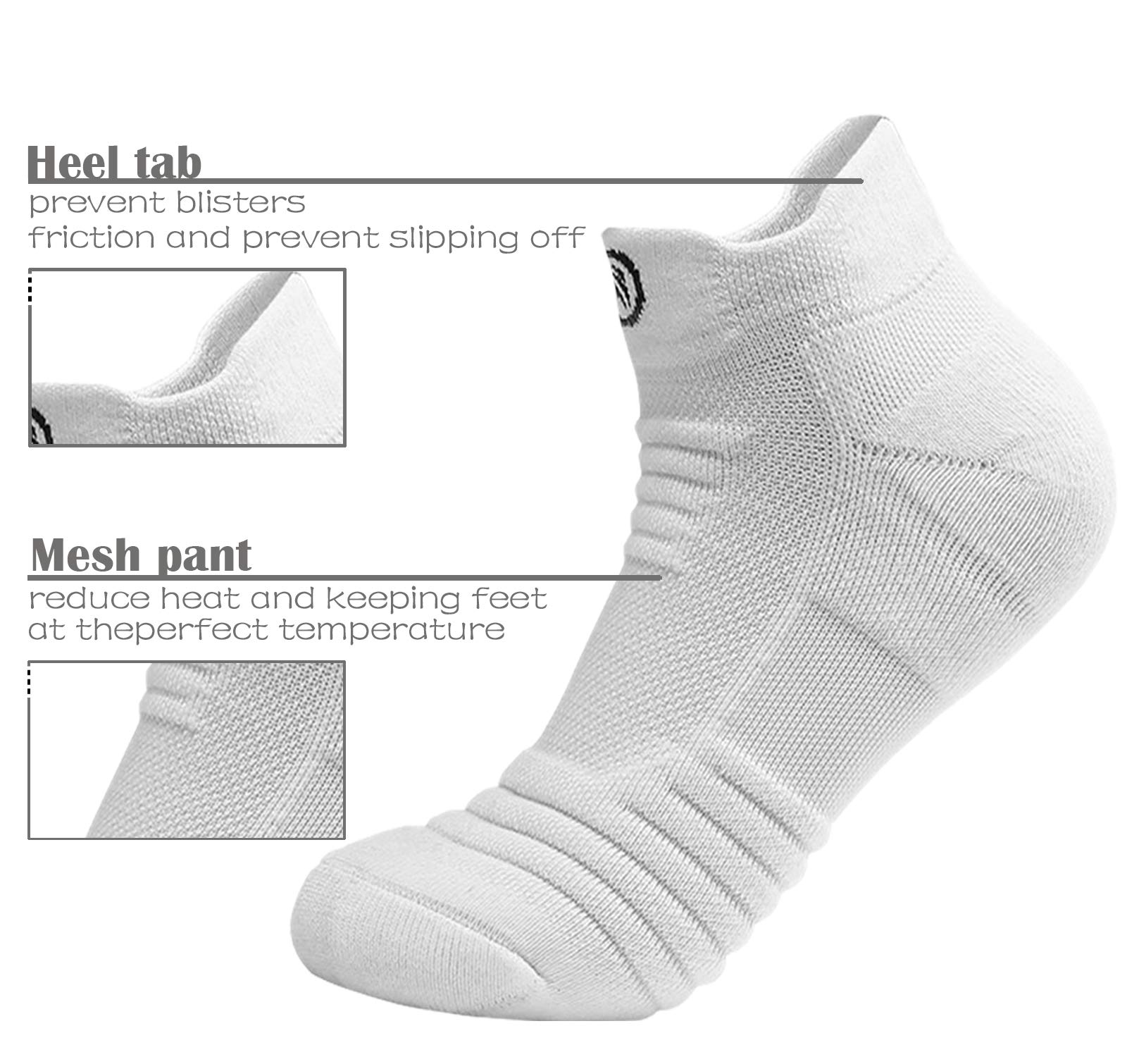 MAAMPU 6 Pairs Running Socks/Hiking Cushion Socks,Breathable Athletic Socks Thick Cushion Socks-White(short)-Medium