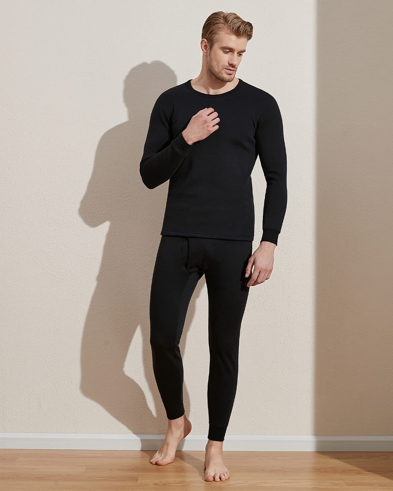 LAPASA Men's Ultra Heavyweight Thermal Underwear Set Extreme Cold Weather Base Layer Top Bottom Fleece Lined Long Johns M63 Large Black