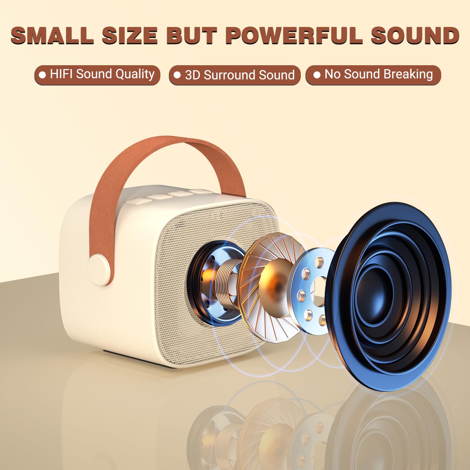 IROO Mini Karaoke Machine with 2 Wireless Microphone,Bluetooth Speaker for Kids and Adults,Gifts for Girls and Boys 4, 5, 6, 7, 8, 9, 10 +Year Old Birthday Party Home (Beige)