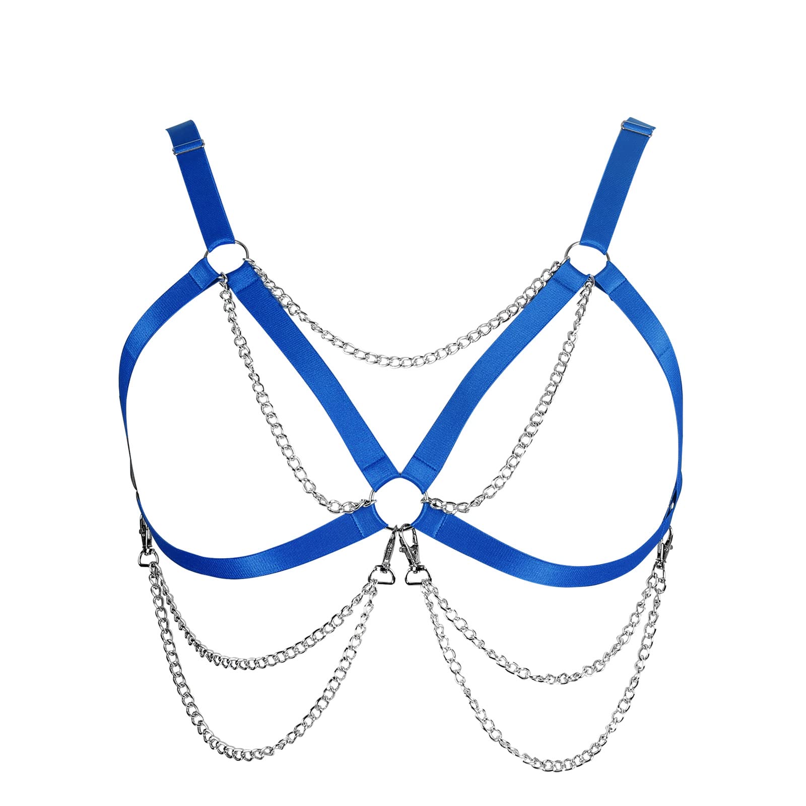Plus Size Women Punk Harness Body Top Body Chain Black Goth Rave Adjustable for Women and Girls (Royal Blue)