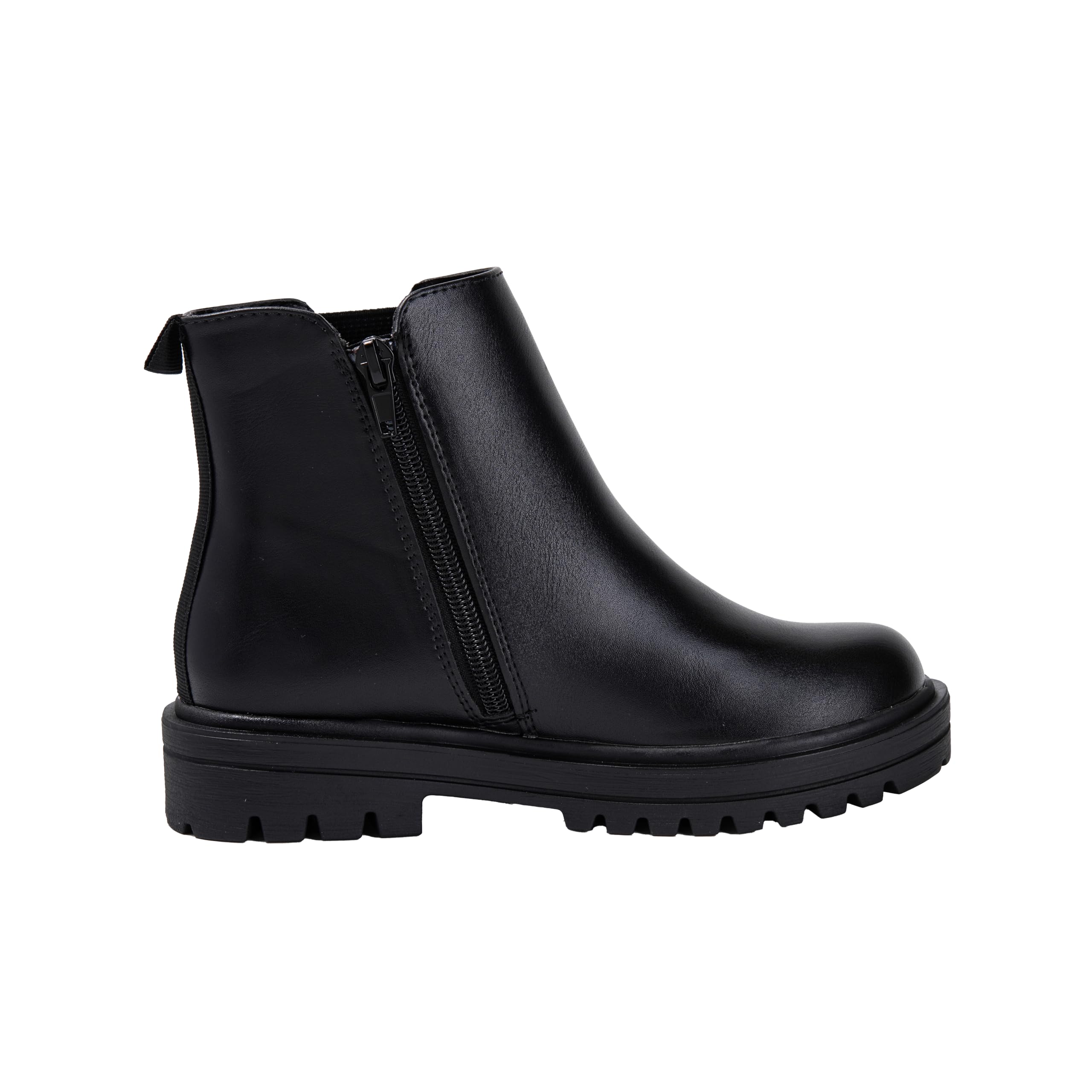Kassie Daniela ~ Pandora-2 ~ Girl's Lug Sole Low Heel Chelsea Fashion Ankle Bootie w/Double Elastic Gore (BLACK PU, 2)