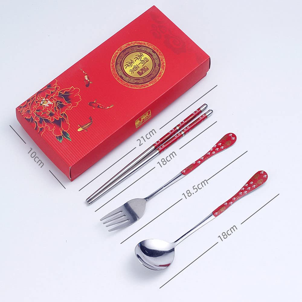 Portable Cutlery Set Reusable Travel Utensils, Stainless Steel Flatware Set, Camping Silverware with Case,3 Pcs green four-leaf clover Stainless Steel Metal Chopsticks Spoon and Fork gift box set