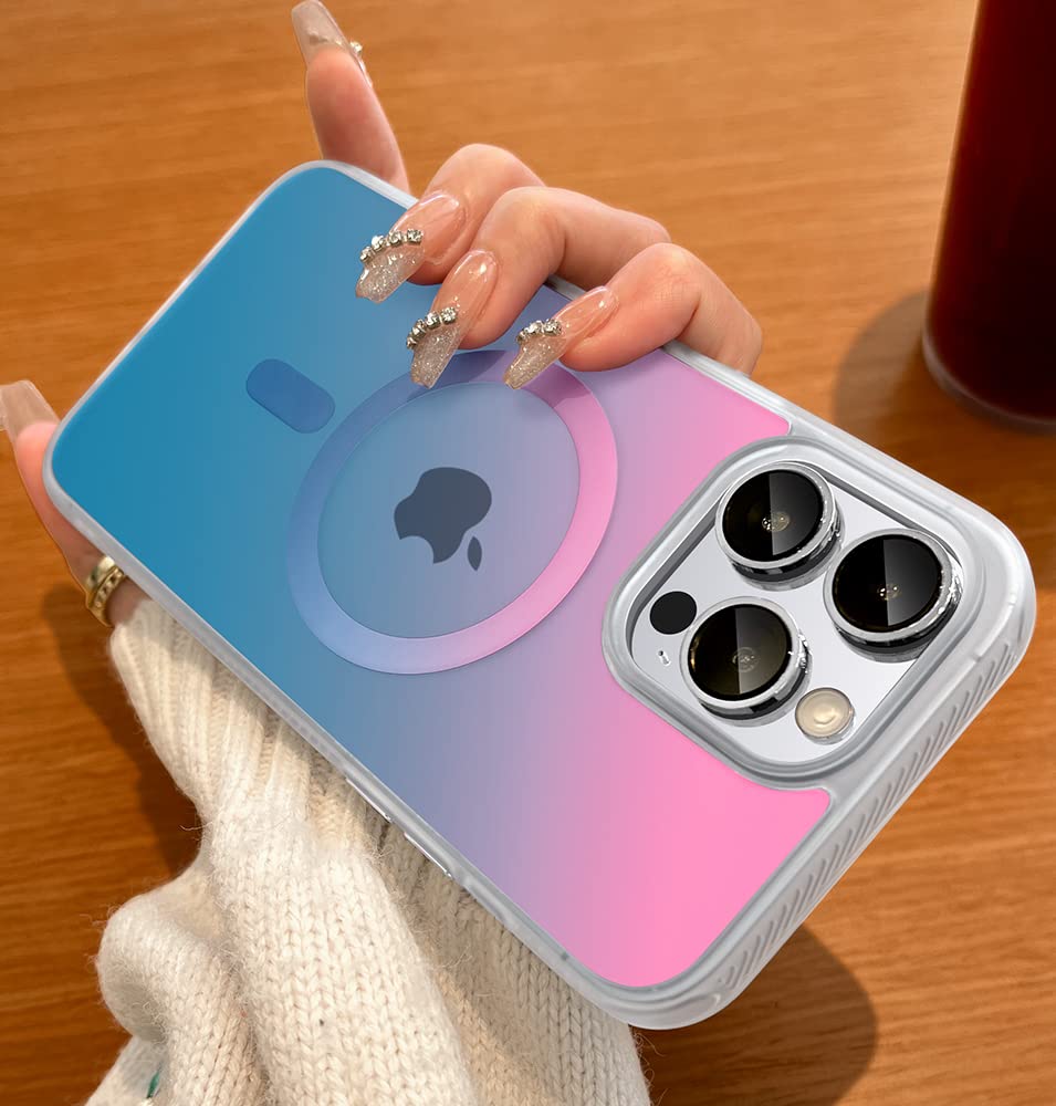 JUESHITUO Magnetic Defender Bicolor for iPhone 14 Pro Max Case[Military Grade Protection] [Super Strong Magnets] Translucent Matte Case for iPhone 14 Pro Max Case (6.7") (Rose to Blue)