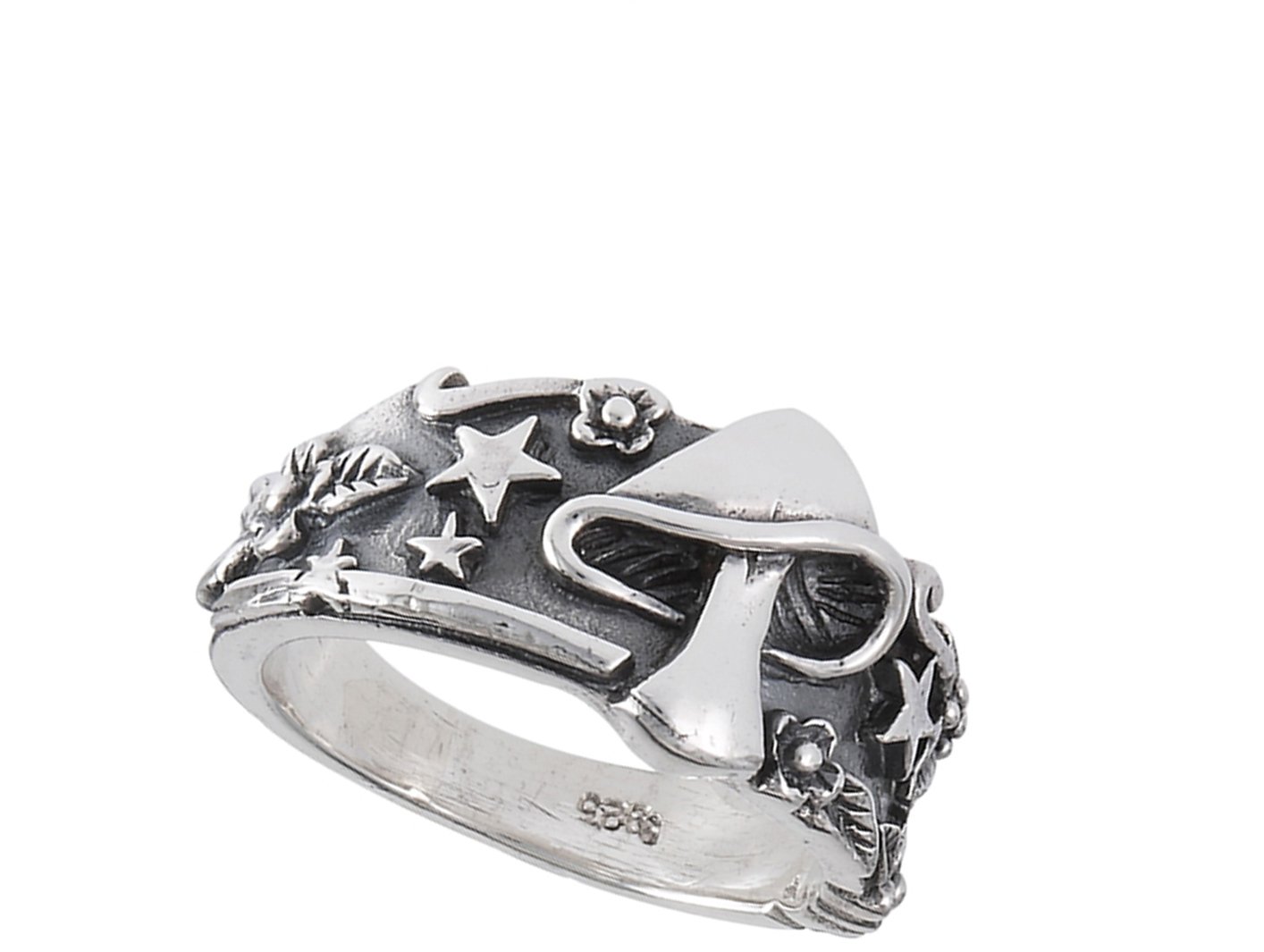 Mushroom Star Leaf Oxidized Ring Sterling Silver Celestial Weed Band Size 5