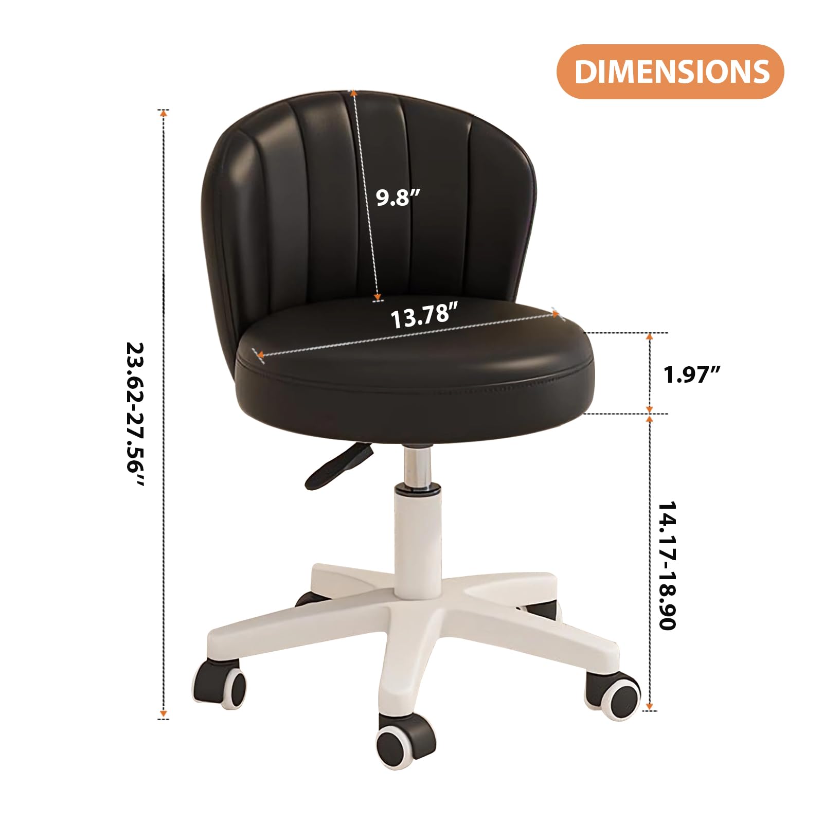 XUEGW Home Office Chair with Wheels PU Leather Swivel Drafting Chair with Back Rolling Round Stool Height Adjustable Work Task Vanity Salon Spa Stool Chair (White, 13.8 * 2 * 9.8)