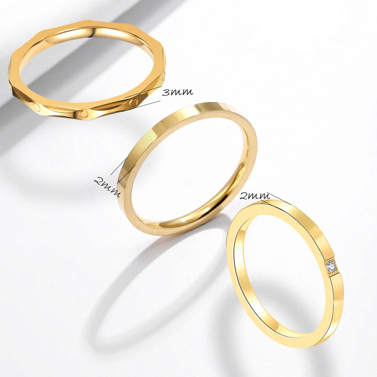 Nanafast 3PCS Thin Stackable Rings Stainless Steel Ring for Women Simple Midi Rings Set Plain Ring for Couple Wedding Band Promise Ring Gold 10