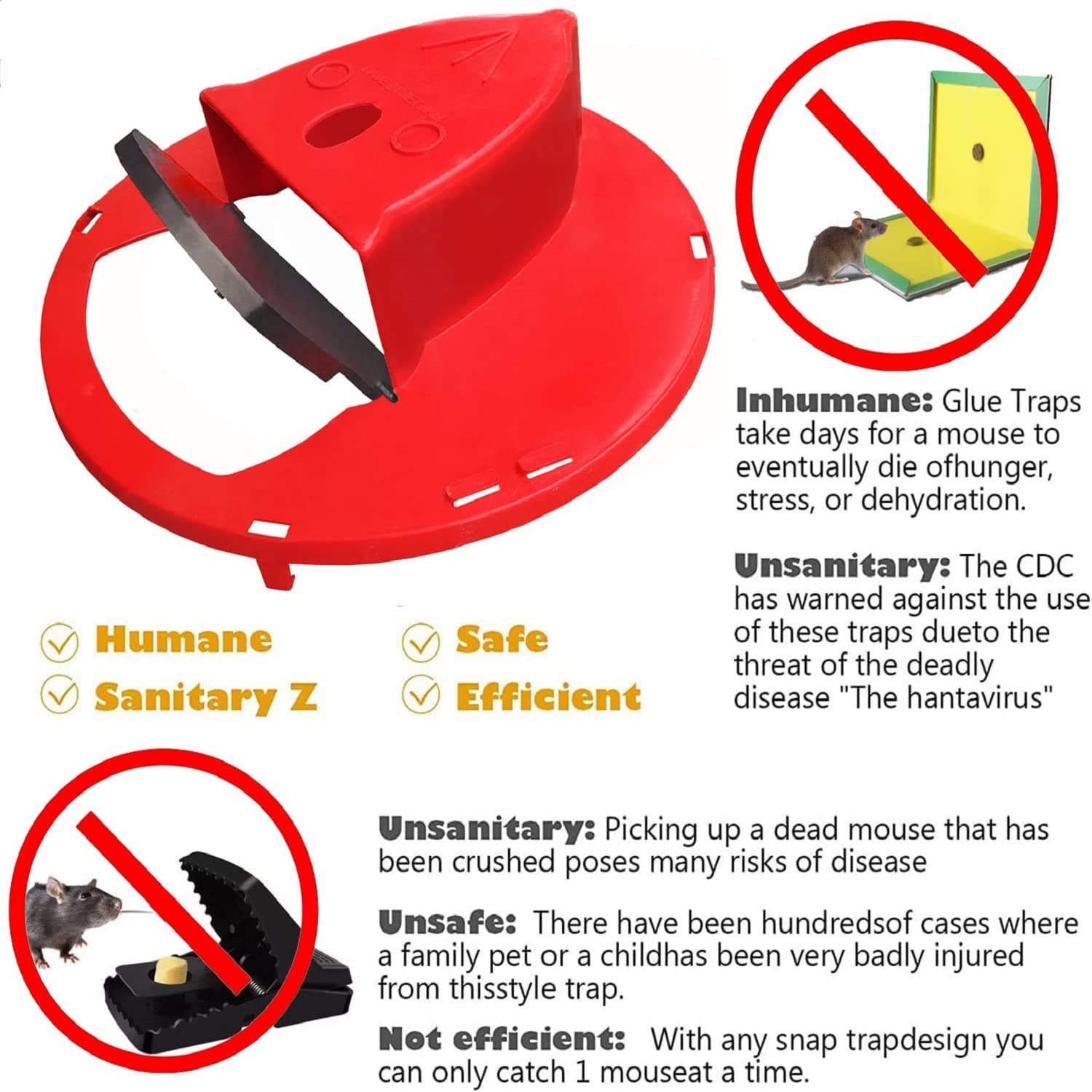 SJNDY Pack 2 Bucket Lid Mouse Trap, 5 Gallon Bucket Compatible, Mouse Catching Tool, Trap Door Style, Multi Catch, Auto Reset, Indoor Outdoor (Wine)