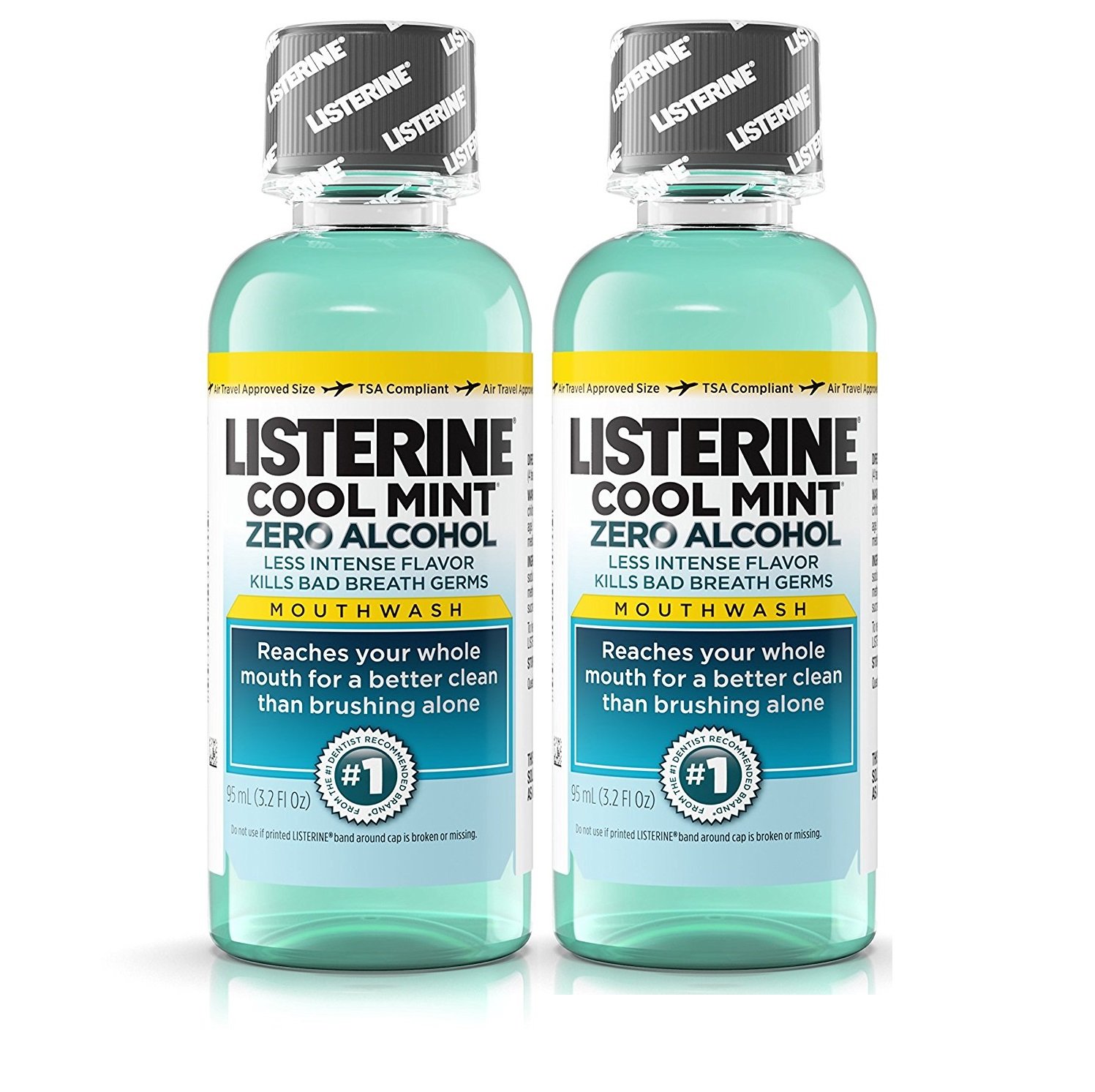 Listerine Cool Mint Zero Alcohol Mouthwash, Travel Size 3.2 Ounces (95ml) - Pack of 2