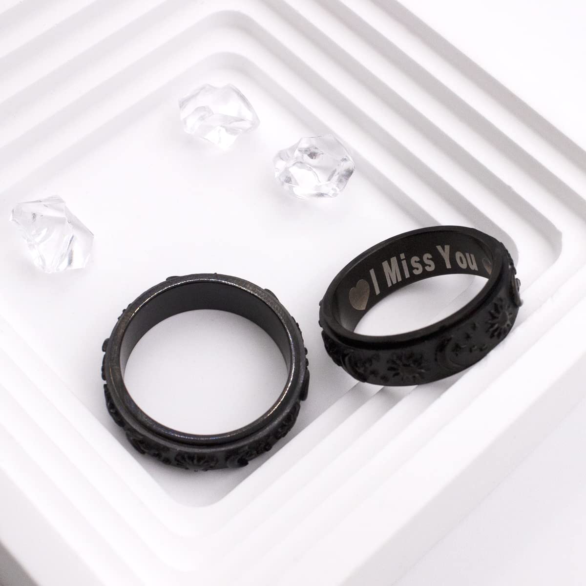 Nanafast Customize Stainless Steel Spinner Ring for Women Men Anxiety Rings for Relieving Stress Anxiety Ring Sun Moon Stars Promise Engagement Ring Custom Black 6
