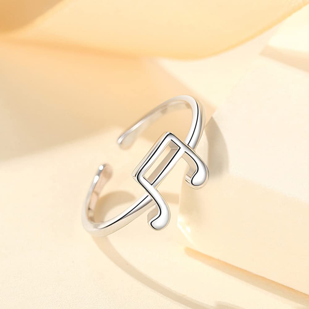 Musical Symbol 925 Sterling Silver Stackable Ring Minimalist Treble Clef Note Statement Open Adjustable Extendable Finger Rings for Women Men Simple Birthday Jewelry Gift for Music Lover Best Friends Music Party
