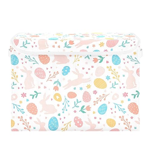 Krafig Foldable Storage Box Large Cube Organizer Bins Easter Eggs Bunnies Flowers Containers Baskets with Lids Handles for Closet Organization, Shelves, Clothes, Toys