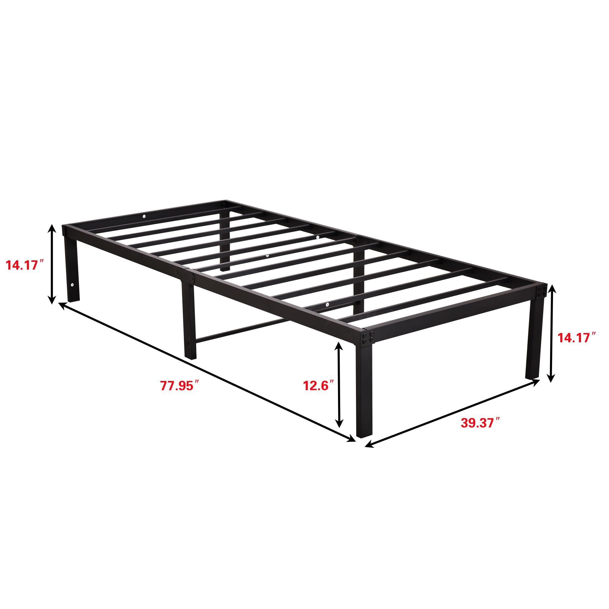 JUISSANO 14 Inch Twin Bed Frames, Heavy Duty Metal Platform Bed Frame Twin Size, No Box Spring Needed, with Storage, Double Reinforcement Noise Free, Textured Black