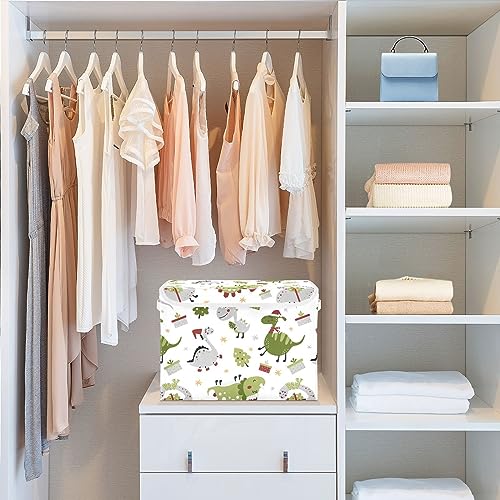 Krafig Foldable Storage Box Large Cube Organizer Bins Cute Dinosaurs Containers Baskets with Lids Handles for Closet Organization, Shelves, Clothes, Toys