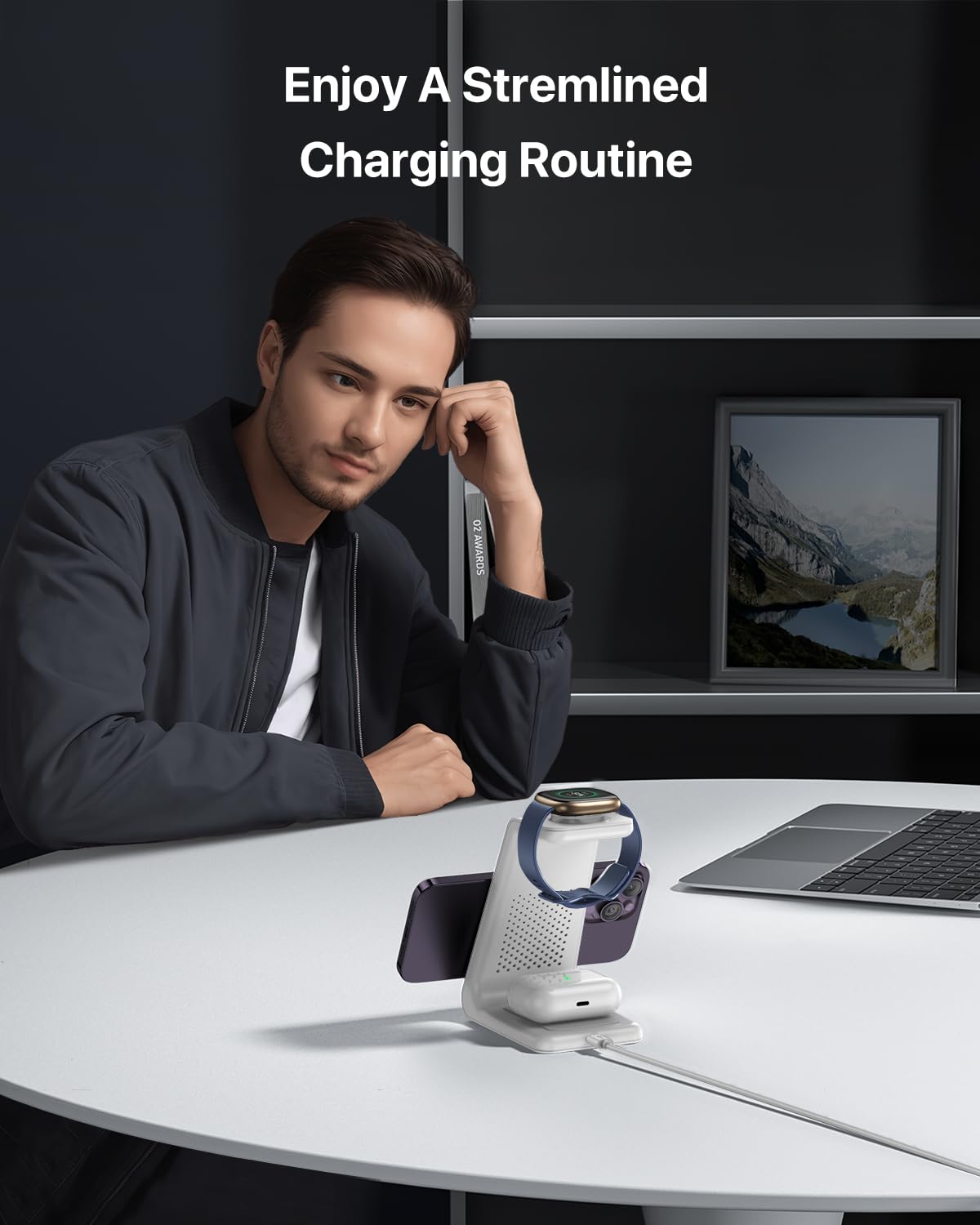 Intoval 3 in 1 Wireless Charger for Fitbit Versa 3/4, Sense 2/1, iPhones, Samsung S and Note, Airpods Pro 2/1, Galaxy/Pixel Buds +/Live and Other Wireless Charging Phones or Earbuds (V3, White)