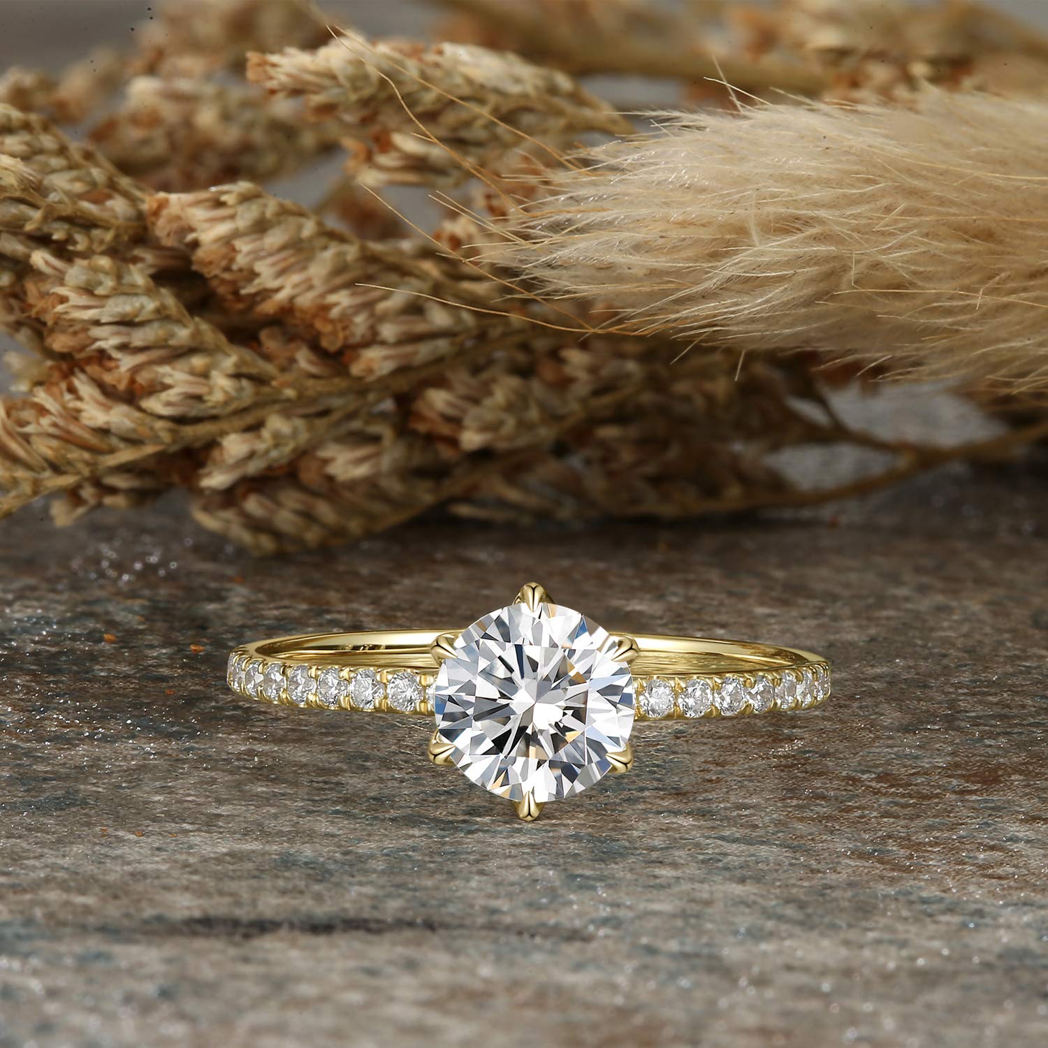 Lamrowfay 14k Yellow OR White Solid Gold 1.0 CT Classic 6-Prong Engagement Wedding Ring (Yellow-Gold, 8.5)