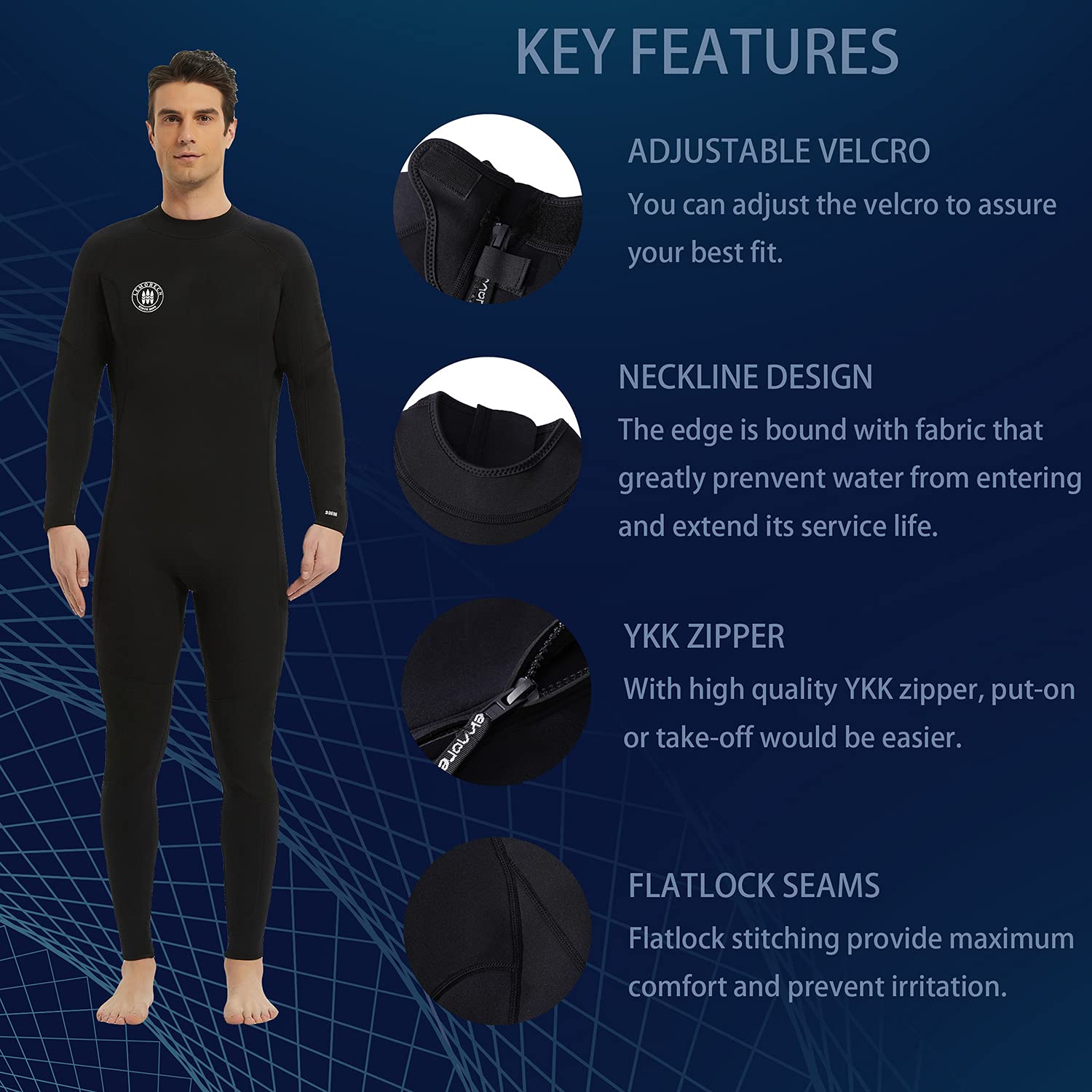 Lemorecn Wetsuits Mens Neoprene 3/2mm Full Body Diving Suit (3038black-XLT)
