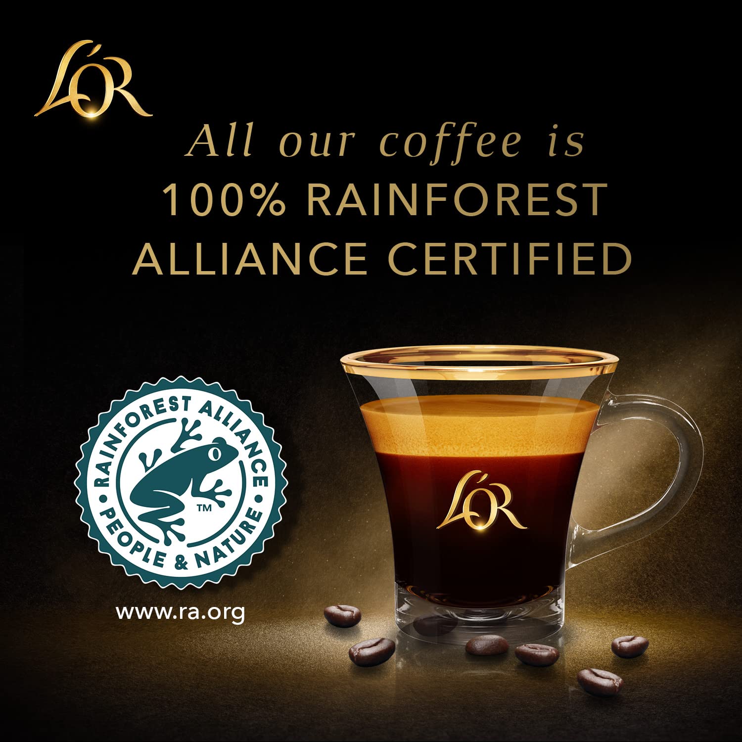 L'OR Espresso Capsules, 100 Count Espresso Onyx, Single-Serve Aluminum Coffee Capsules Compatible with the L'OR BARISTA System & *Nespresso Original Machines