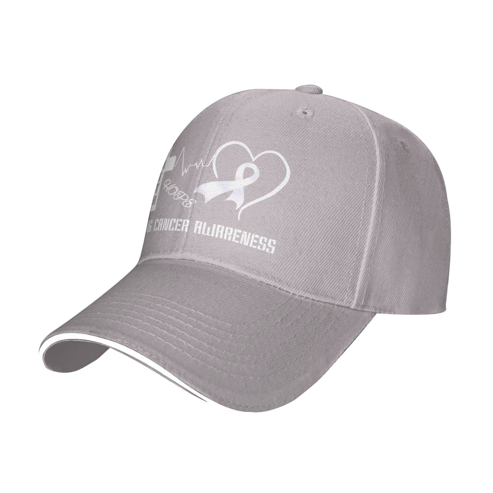 Relaxlama Lung Cancer Awareness Trucker Hat Baseball Cap Adjustable Washed Dad Hat for Men Women Gray
