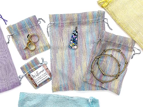 TheDisplayGuys - 96-Pack Striped Weave Organza Gift Bags with Drawstrings - Small 3" x 4" - Iridescent - for Party Favors, Samples,Treats