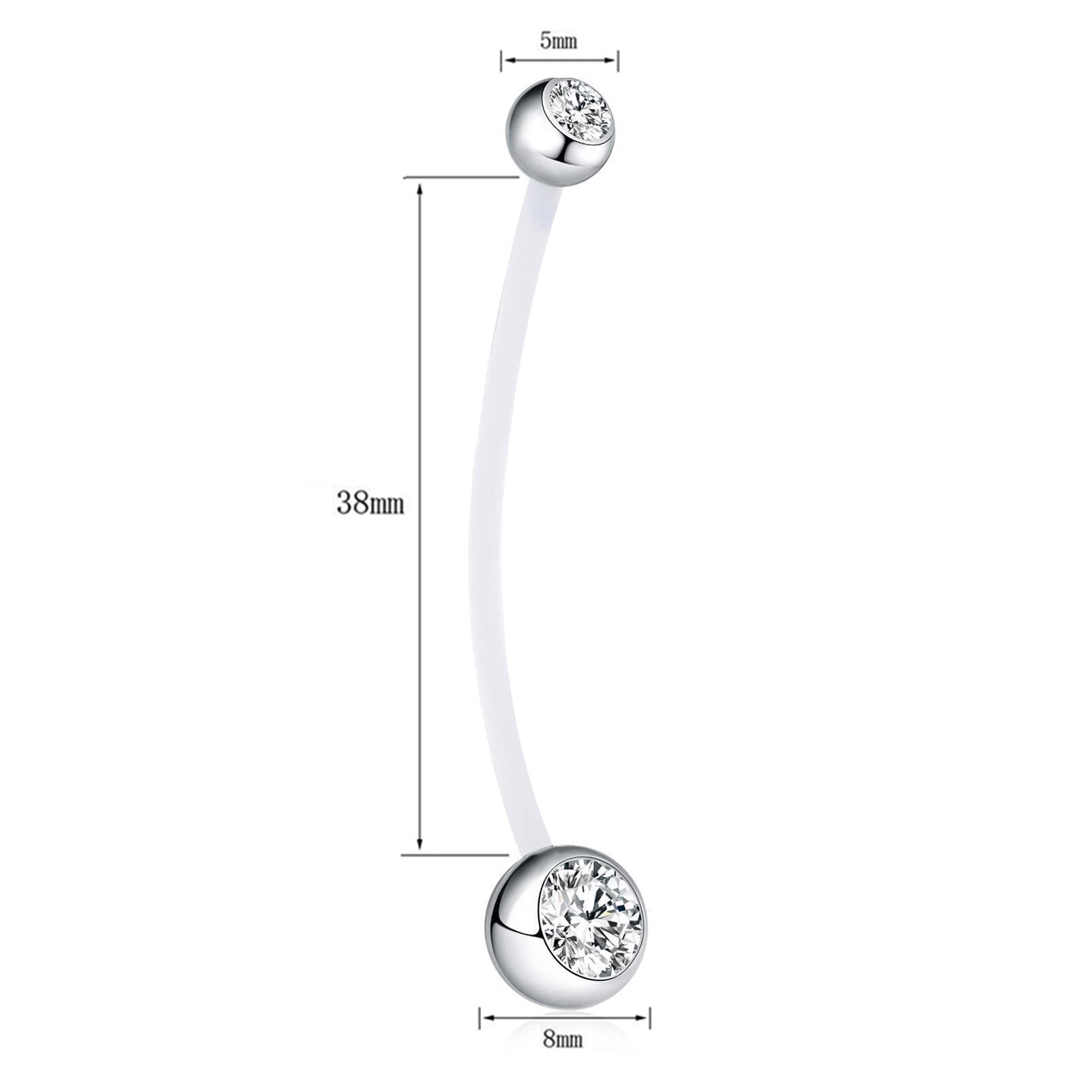 Lenacou 14G Pregnancy Belly Button Rings Clear Long Flexible Bioplast Sport Maternity Navel Retainer CZ Balls Body Piercing 38mm
