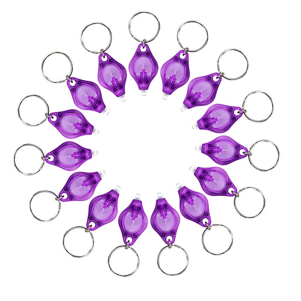 JWISLAND 15 Pack 395nm UV Mini LED Keychain Flashlight Black Light UV Lights Key Ring Light Torch (Purple)