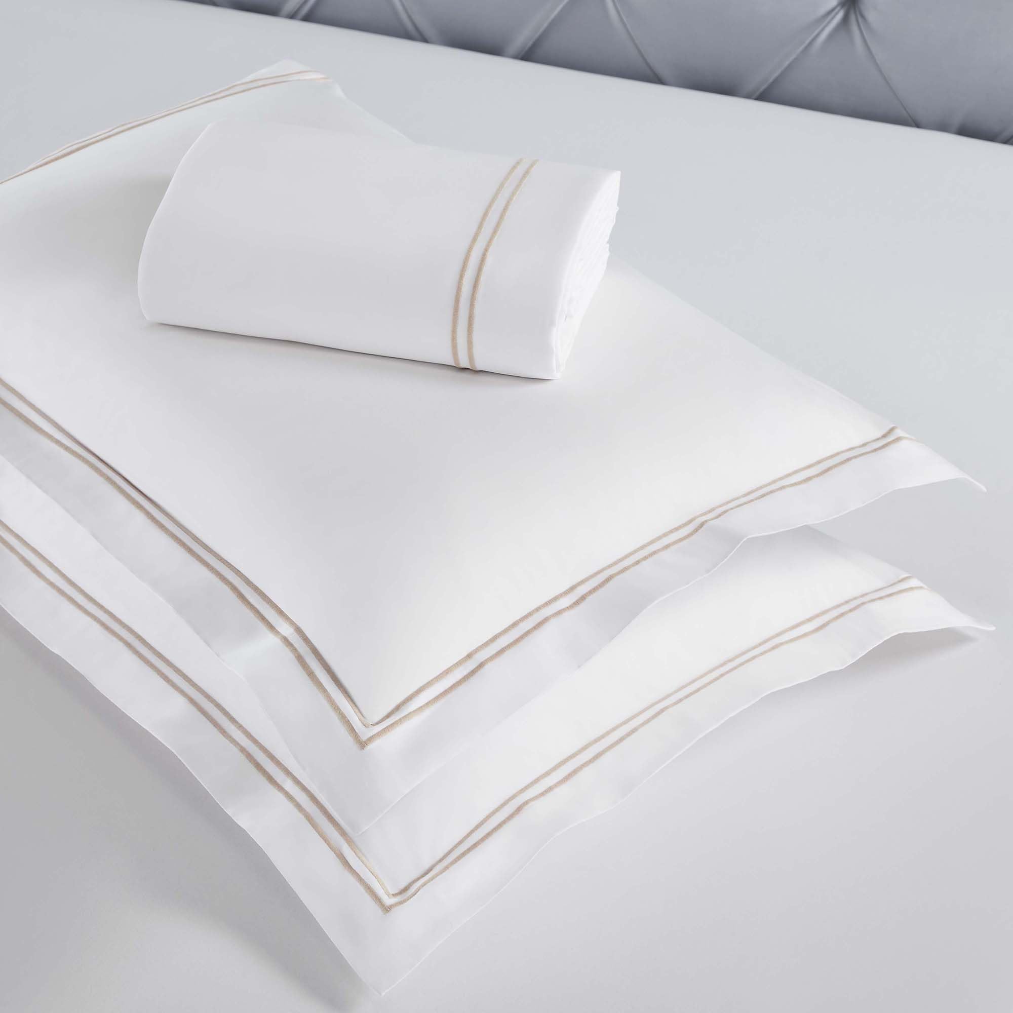SUPERIOR Embroidered Cotton Duvet Cover Set, Soft Bedding Covers, 1 Duvet Cover with Button Closure, 2 Pillow Shams, Two-Line Design, Spring Blooms Collection, King/California King, White-Taupe