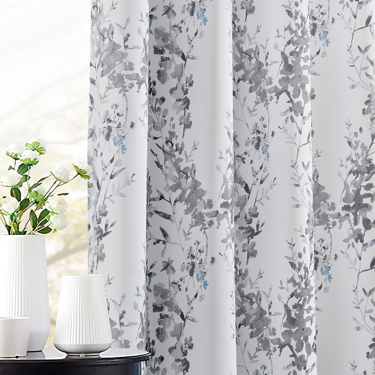 Kotile Floral Print Pattern Window Curtains 2 Panel - Room Darkening Thermal Insulated Grommet Curtains for Living Room, Purple, 52 x 95 Inches, 2 Panels Sets