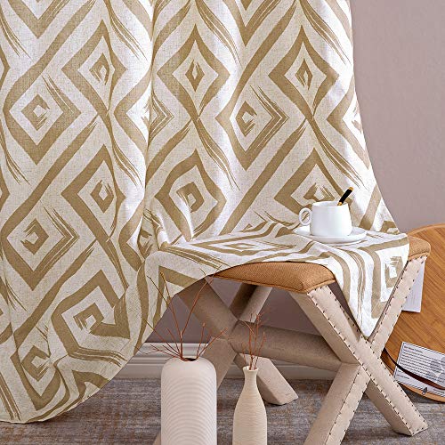 jinchan Ogee Tile Square Linen Textured Drapes Printed Curtain Panels Bedroom Living Room Lattice Window Treatment 2 Panel Drapes 95" L Taupe on Beige