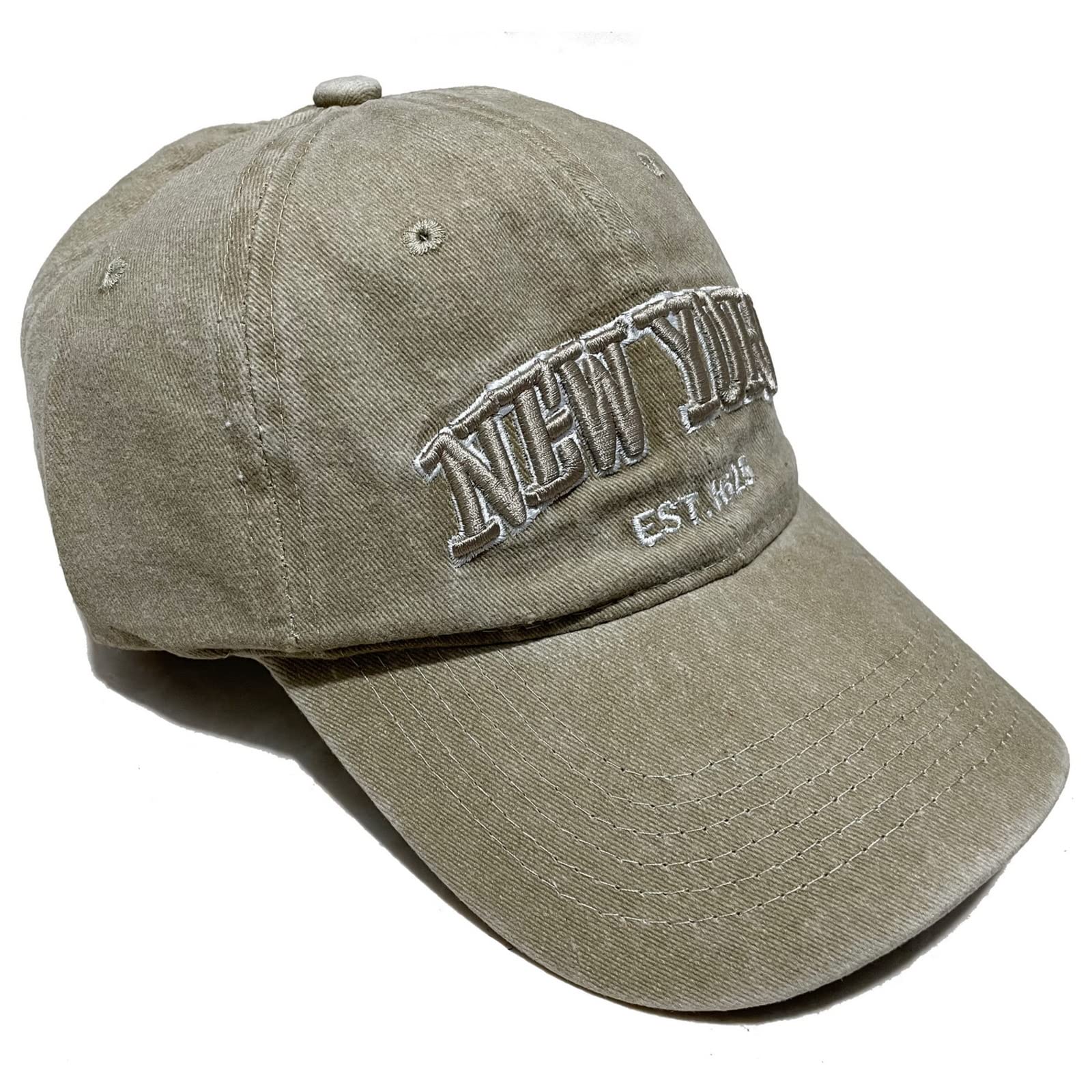 New York Cotton Baseball Cap, Classic Vintage Washed Dad Hat Adjustable Snapback Summer Hats for Men Women Teens Kids Khaki