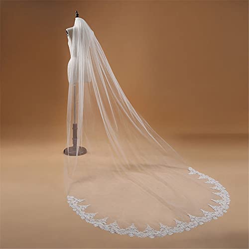 MXIAOXIA 3 M Layer Lace Edge White Cathedral Wedding Veil Long Bridal Women Accessories
