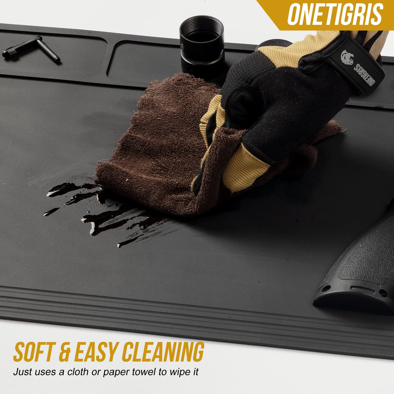 OneTigris Cleaning Mat, Anti-Slip Rubber Mat, Magnetic Maintenance Mat 35.82" x12"