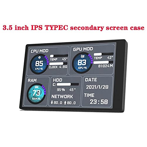SLAVIK Computer Monitor for Mini ITX Case 3.5 inch IPS Type-C Secondary Screen CPU GPU RAM HDD USB Display AIDA64 +Stand