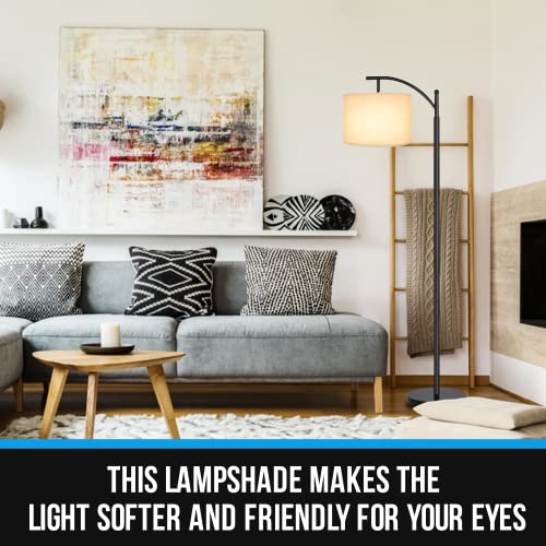 LIGHTACCENTS Bronze Floor Lamp with Hand-Stitched Hanging Drum Shade - Bedroom Lamp - Living Room Lamp