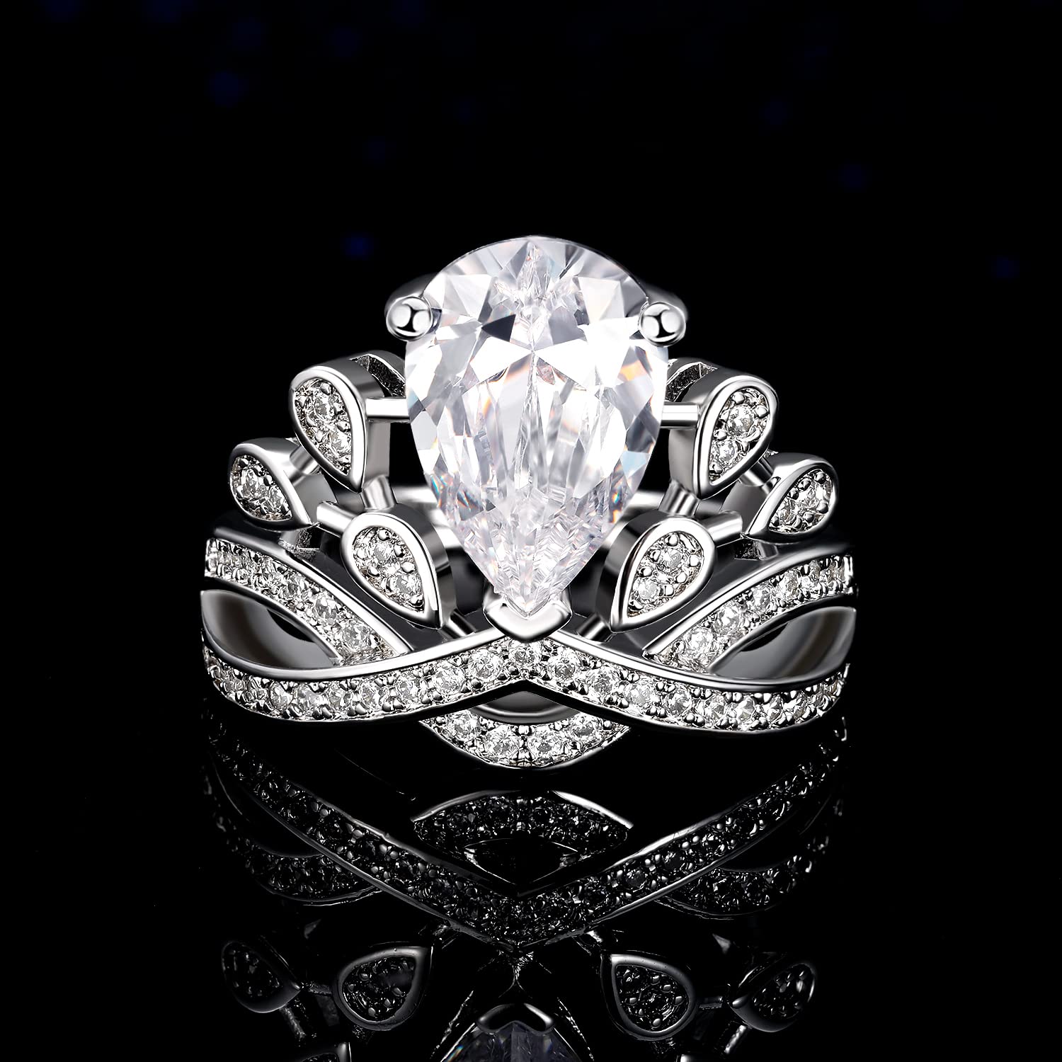 OPOMOMO 3CT Engagement Wedding Ring for Women Teardrop Cubic Zirconia Eternity Ring Promise Bridal Band Rings Gift (8)