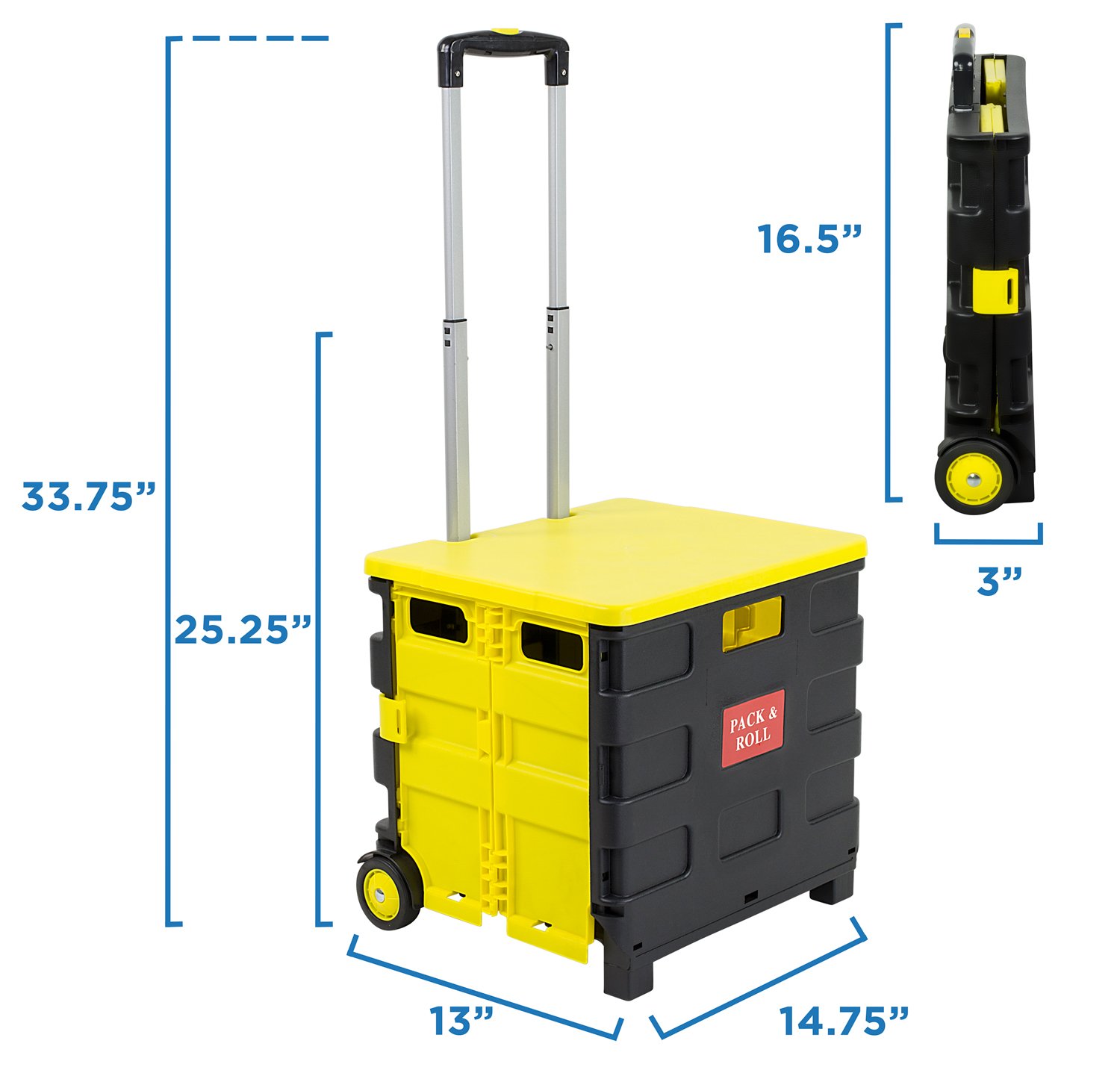 Mount-It! Rolling Utility Cart, Folding and Collapsible Hand Crate with Lid on Wheels, 55 lbs Capacity