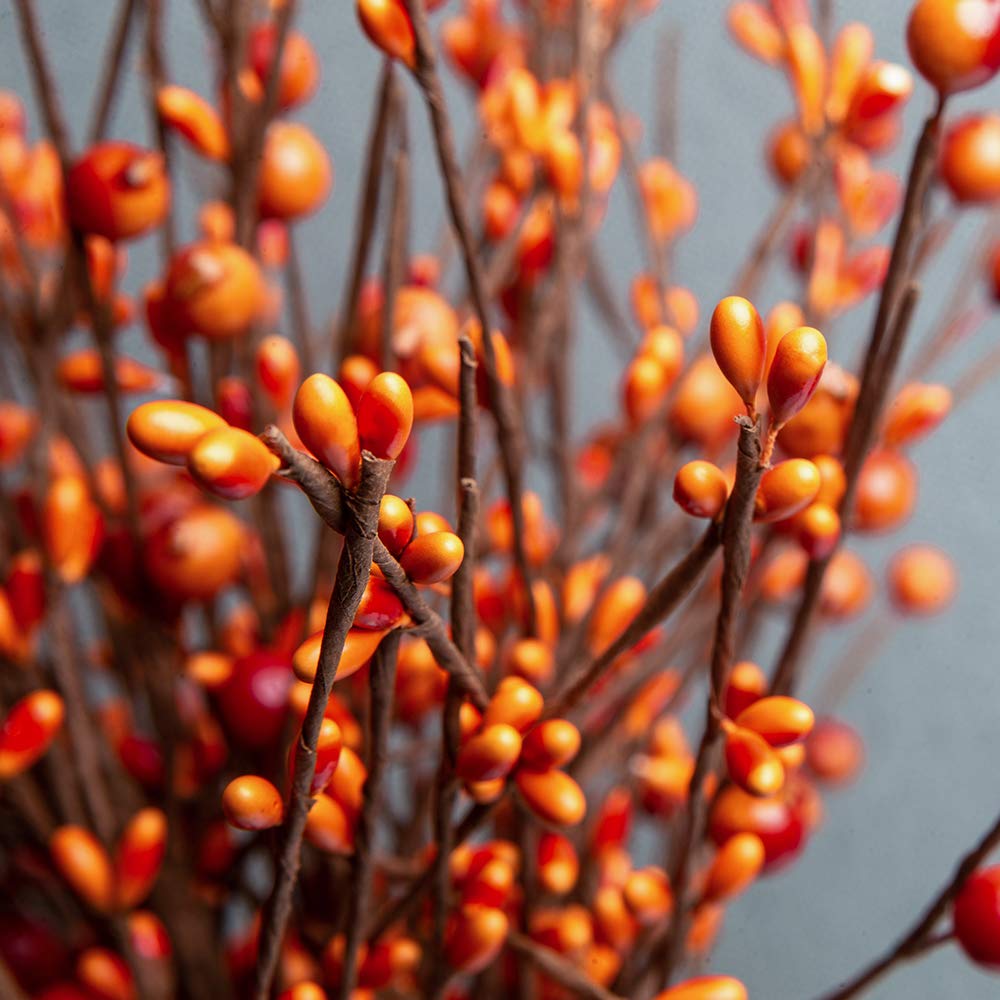 JINGHONG 6 Pack Fall Faux Stems Artificial Berry Branches Orange Berry Picks for Autumn Thanksgiving Harvest Home Decor(Orange)