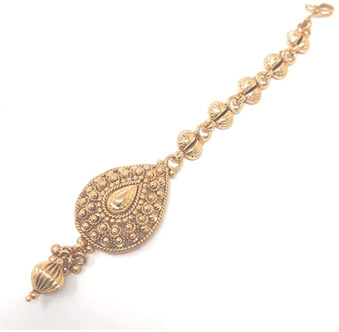 Indian Forehead Traditional Gold Plated Handmade Maang Tika Party Dance Hair Headpiece For Women Girls - Duel On Jewel