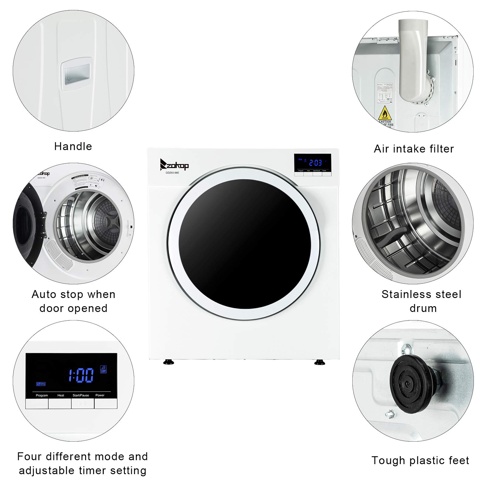 Lalurten Mini Dryer Machine 3.5 Cu. Ft. Portable Clothes Dryer with LED Display Portable Dryer Machine for Clothes with Exhaust Duct Compact Mini Clothes Dryer Machine for Apartment Dorm RV (White)
