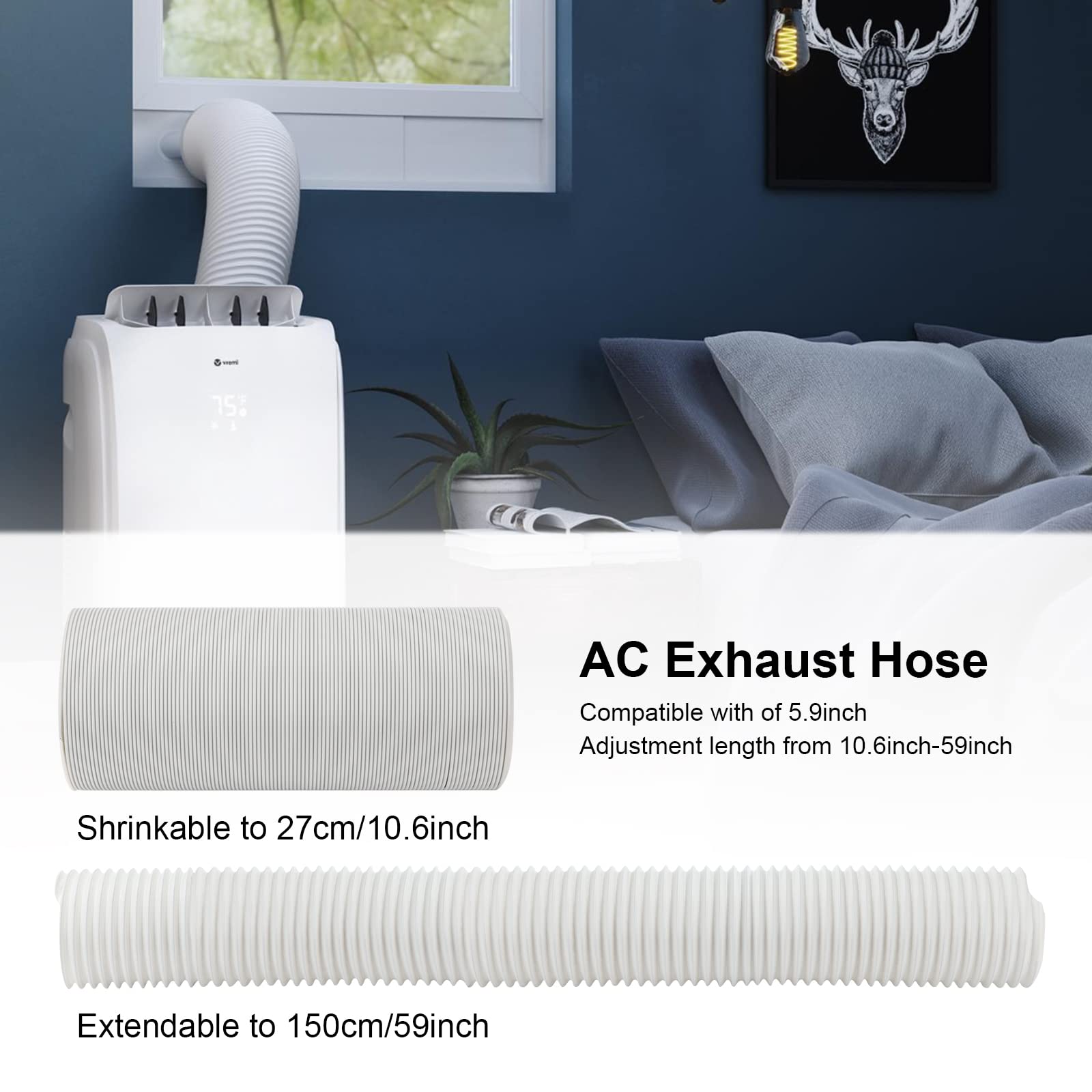Portable AC Window Vent Kit with 5.9β Exhaust Hose Universal Window Seal Kit for Portable Air Conditioner, Adjustable Portable AC Windows Vent Kit for Sliding Horizontal and Vertical Window
